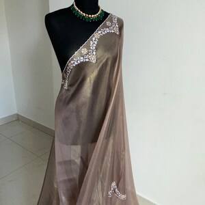 Beautiful Soft and Flowy Glass Tissue Saree in Stone With Stone Work ...