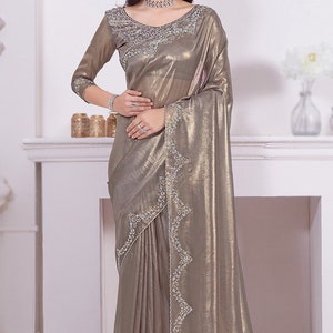 Beautiful Soft and Flowy Glass Tissue Saree in Stone With Stone Work ...