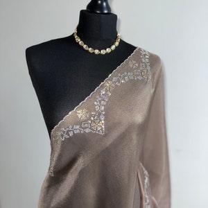 Beautiful Soft and Flowy Glass Tissue Saree in Stone With Stone Work ...