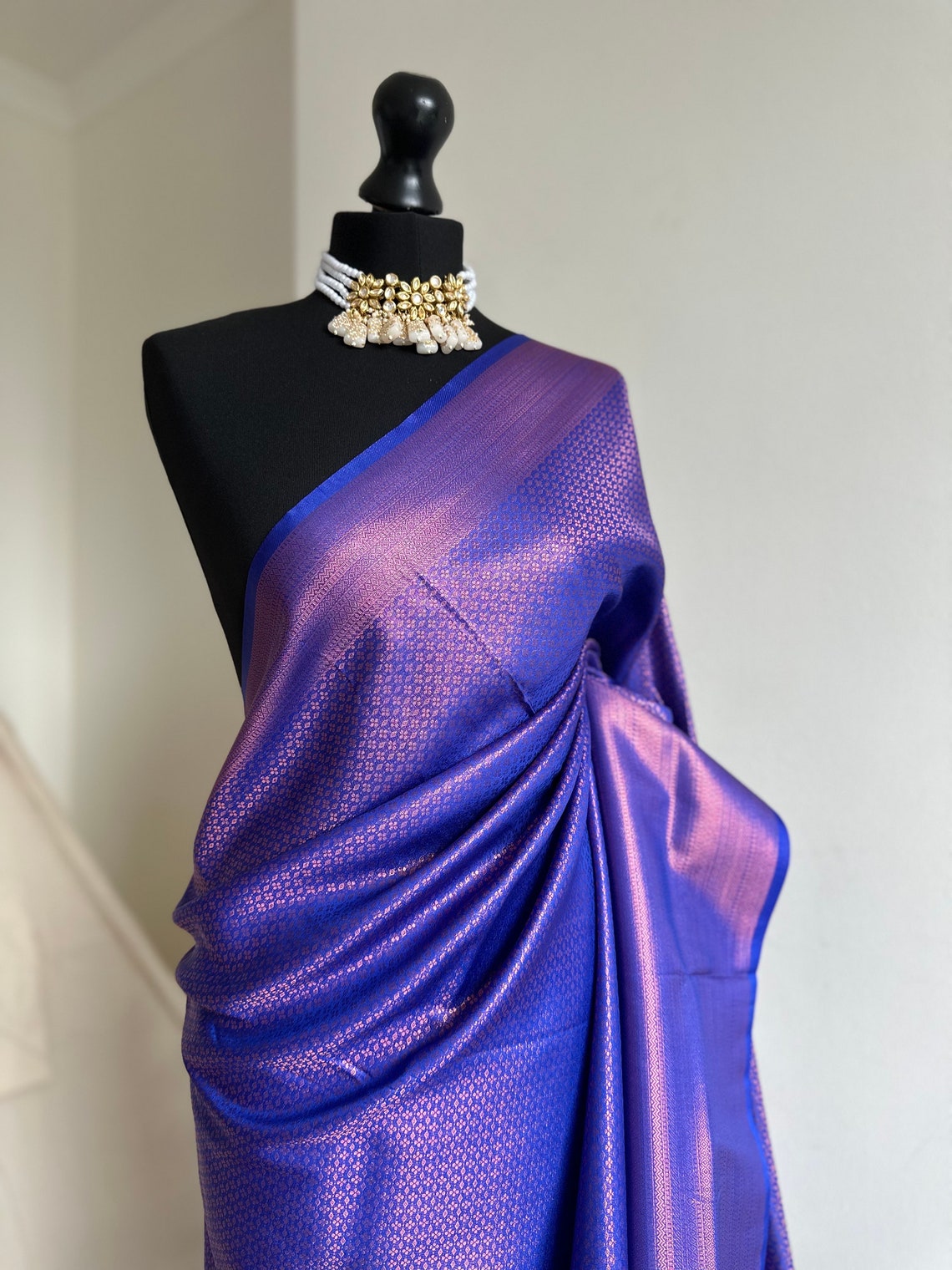 Royal Blue Soft Silk Saree: Copper Border, Sheen Fabric - Etsy