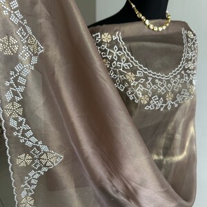 Beautiful Soft and Flowy Glass Tissue Saree in Stone With Stone Work ...