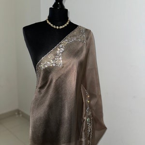 Beautiful Soft and Flowy Glass Tissue Saree in Stone With Stone Work ...