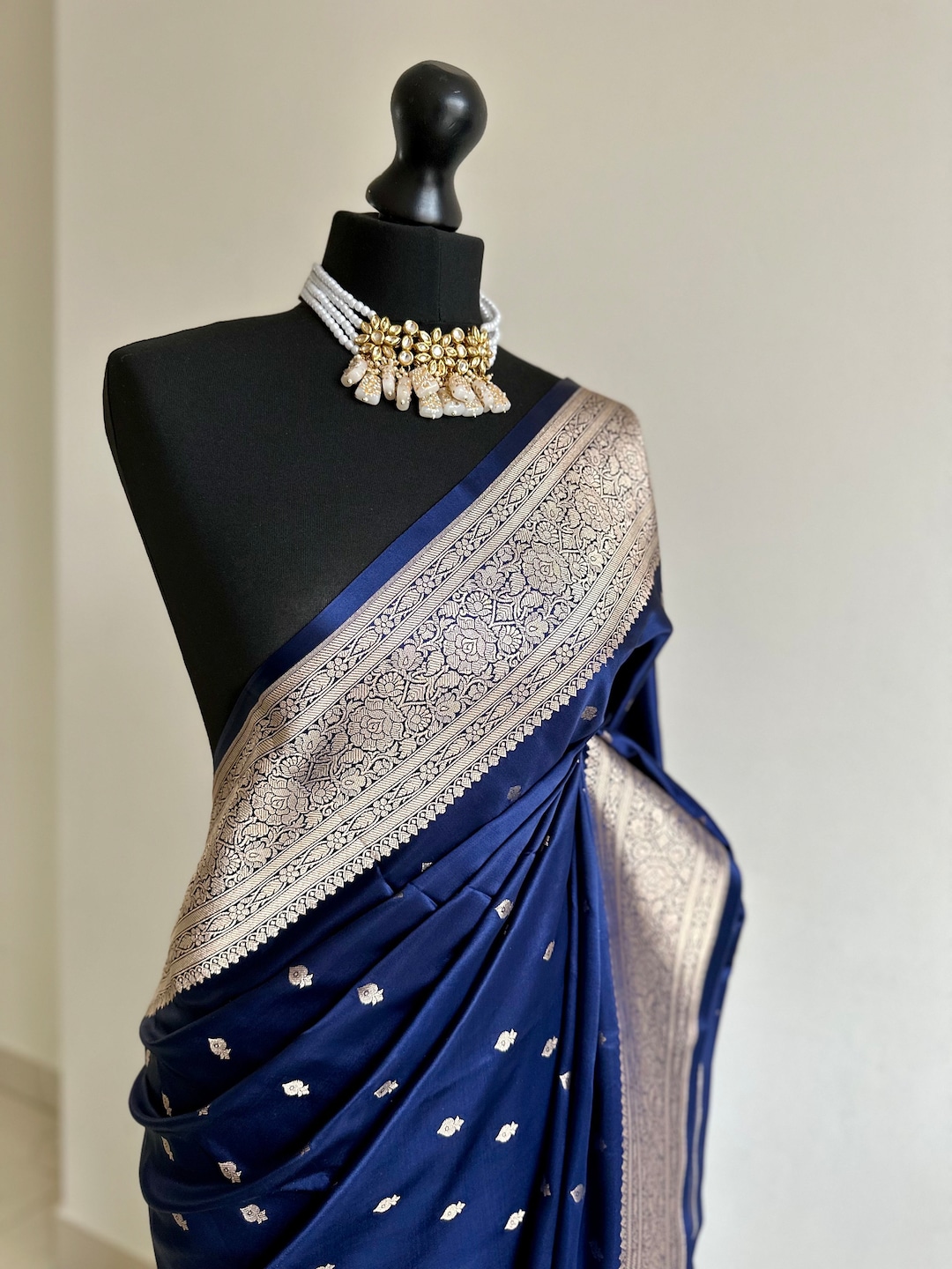 Banarasi Silk Navy Blue Wedding Saree With Gold Zari. Gold and Blue ...