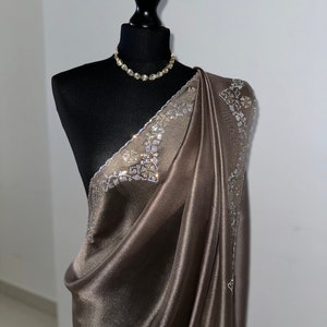 Beautiful Soft and Flowy Glass Tissue Saree in Stone With Stone Work ...