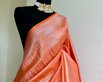 Chilli Red Soft Silk Saree With a Copper Border and All Over Sheen. the ...