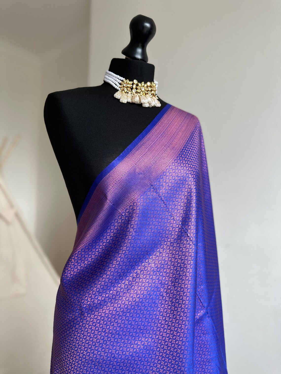 Royal Blue Soft Silk Saree: Copper Border, Sheen Fabric - Etsy