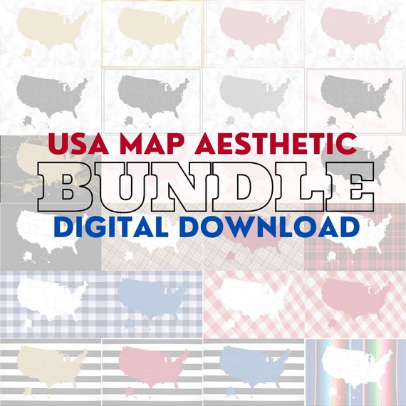 Bundle USA Map Aesthetic Digital Art Wall Art Decal | Etsy
