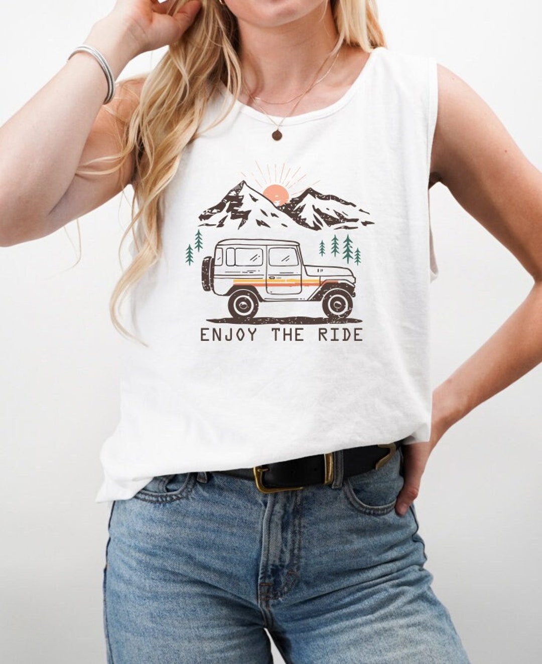 Comfort Colors Enjoy the Ride Camp Hiking Mountain Tank Top, Adventure ...