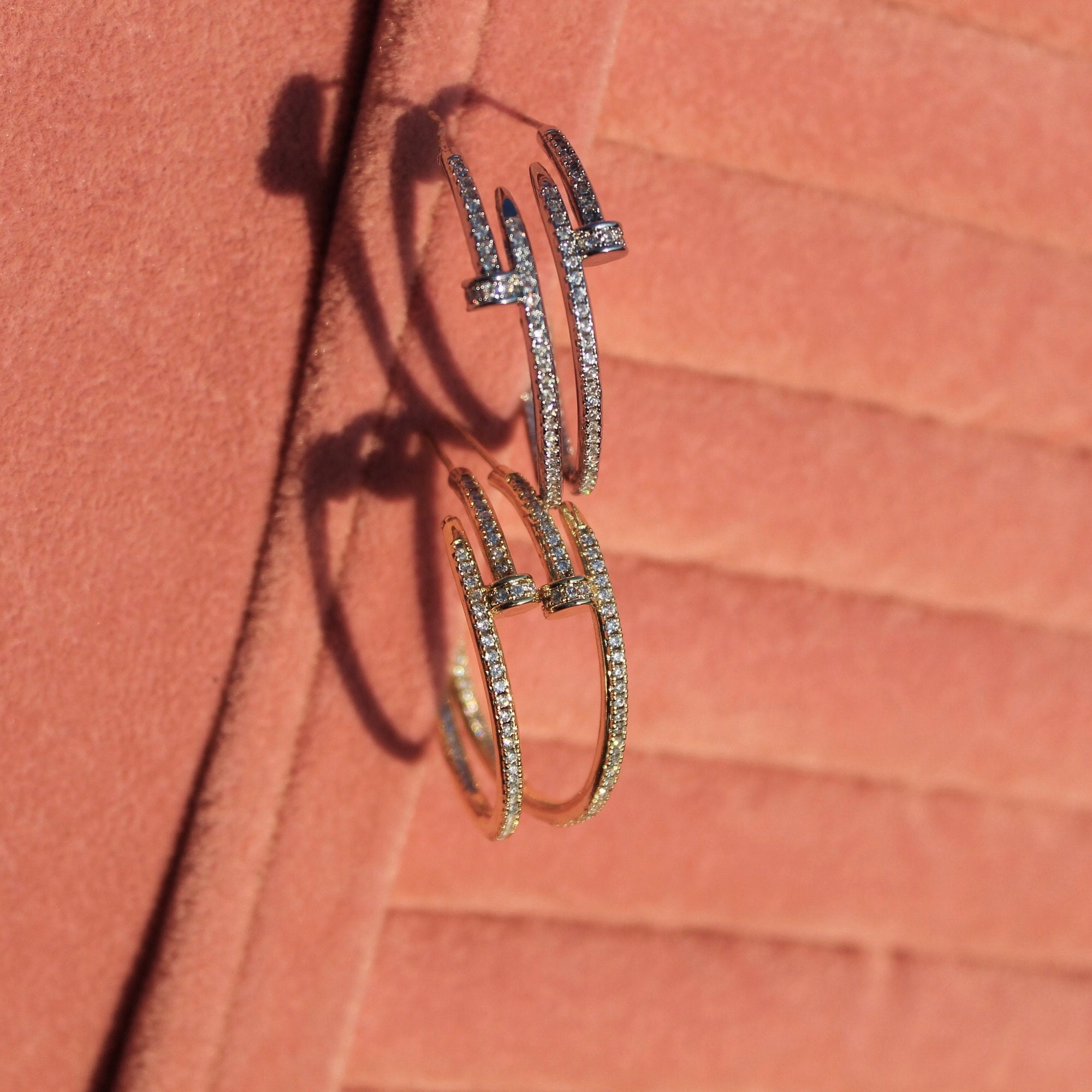 Luxury Nail Hoop Huggie Designer Earrings. Cubic Zirconia - Etsy UK