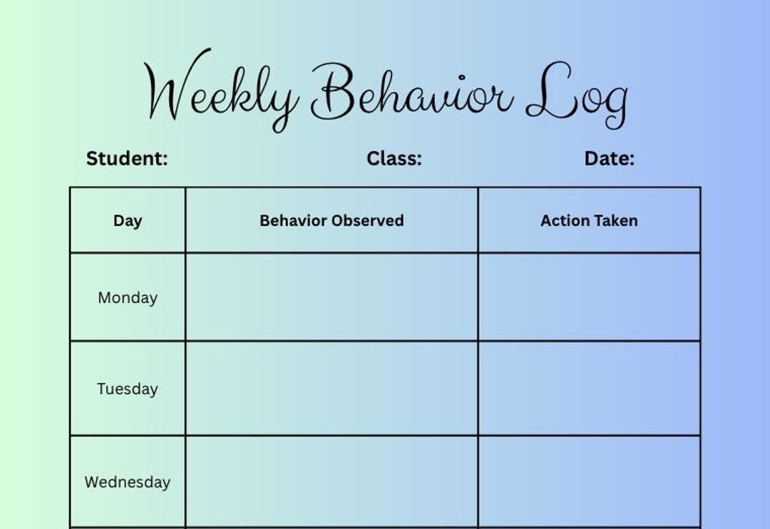 Student Behavior Logs and Resources - Etsy