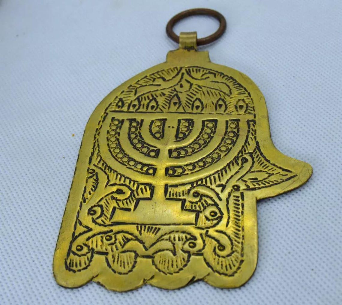 Handmade Antique Moroccan Hamsa Pendant With Menorah – Khamsa and Hand ...