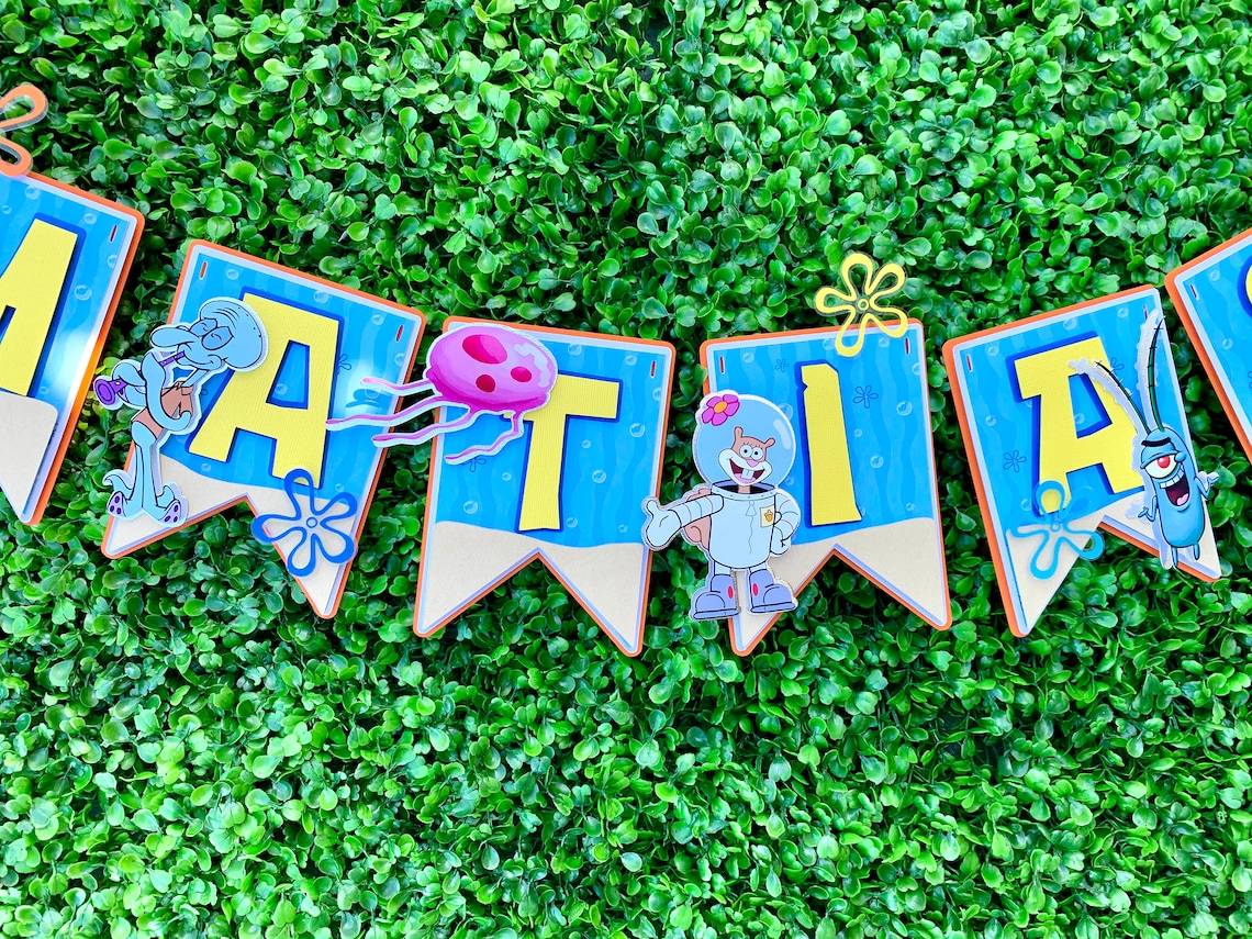 Spongebob Birthday Banner Custom Inspired Spongebob Banner | Etsy