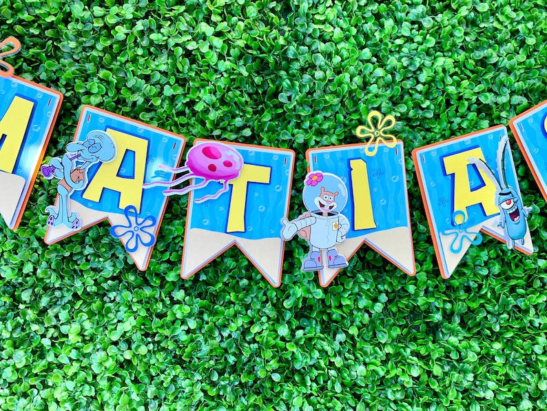 Spongebob Birthday Banner Custom Inspired Spongebob Banner - Etsy