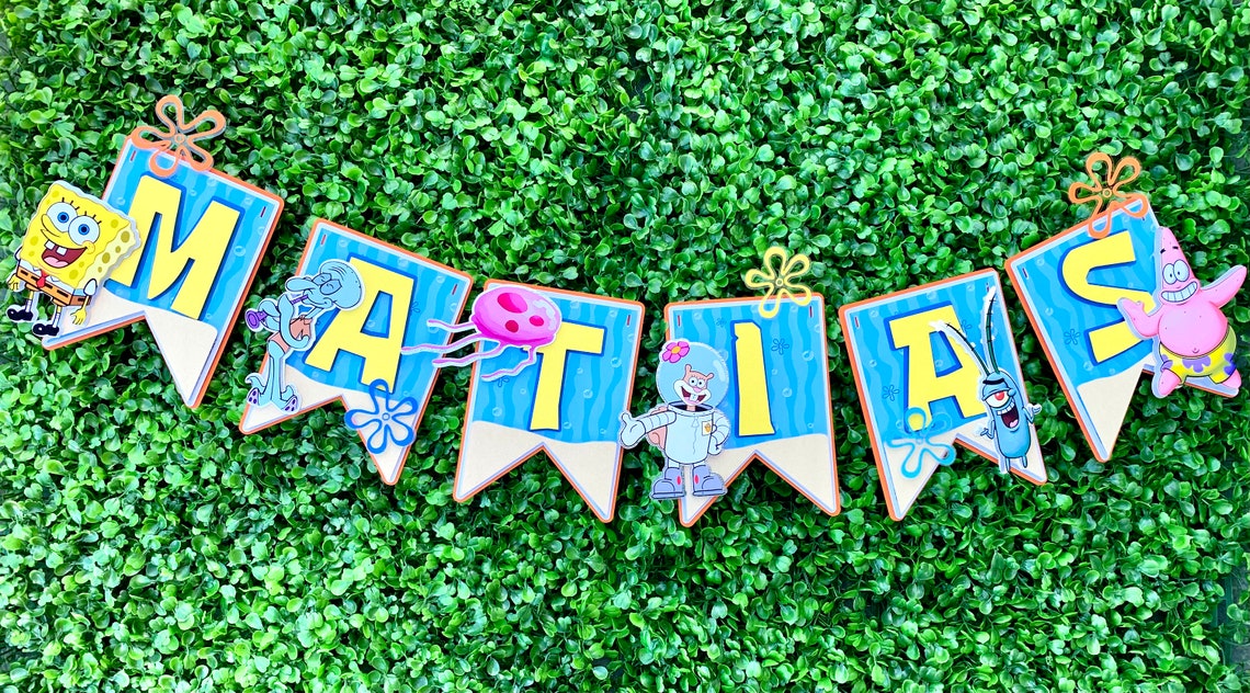 Spongebob Birthday Banner Custom Inspired Spongebob Banner | Etsy