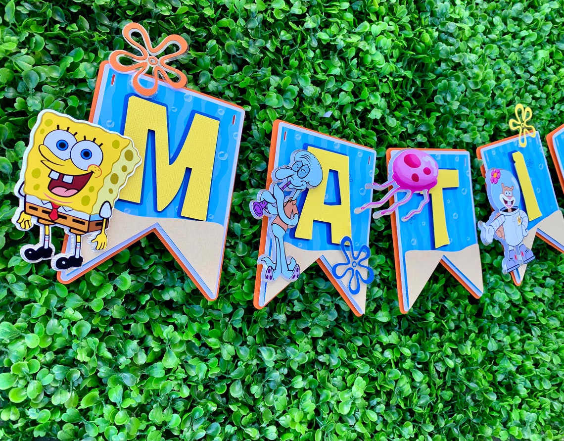 Spongebob Birthday Banner Custom Inspired Spongebob Banner | Etsy