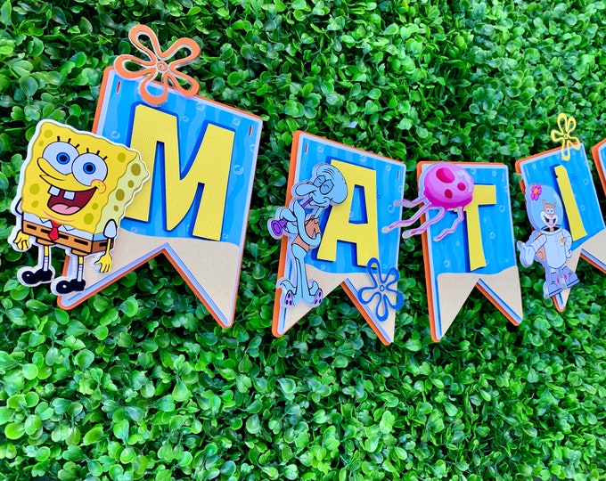Spongebob Birthday Banner, Custom Inspired Spongebob Banner, Spongebob ...
