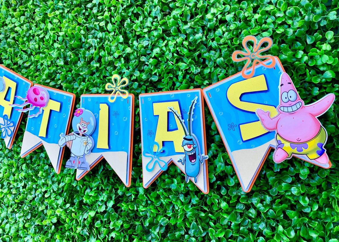 Spongebob Birthday Banner Custom Inspired Spongebob Banner | Etsy