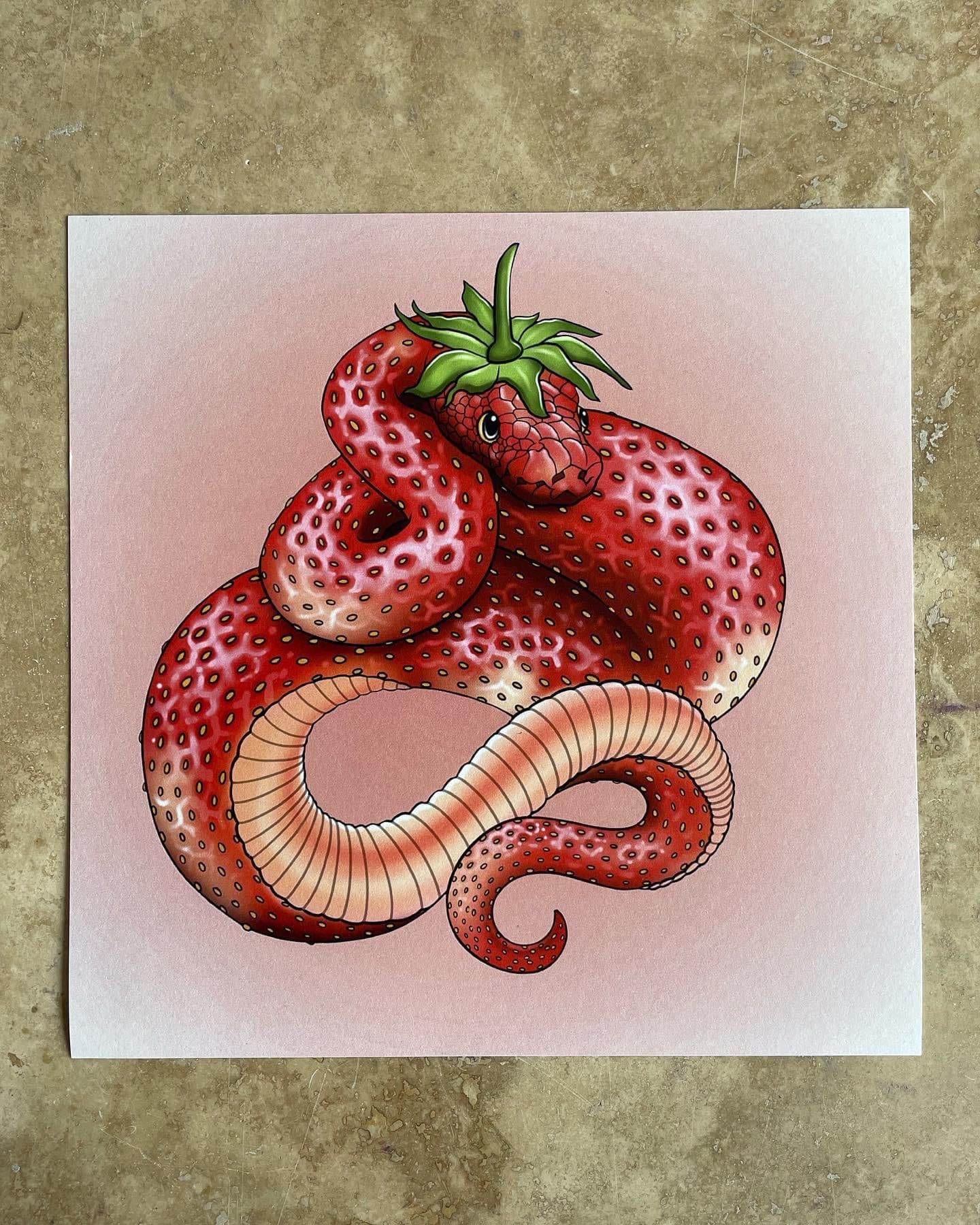 Stunning Strawberry Snake Print Cute Animal Fruit Baby Print, 8.4 ...