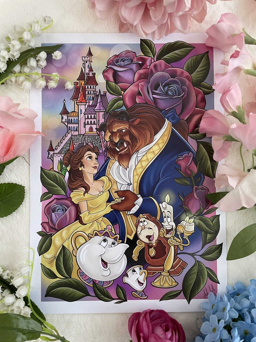 Beauty and the Beast, Disney Style, Art Print - Etsy