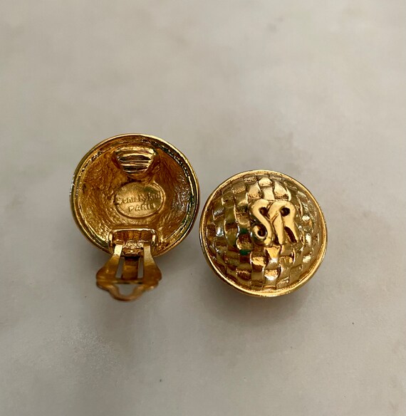 Sonia Rykiel Paris Vintage Lattice Logo Clip Earrings - Gem