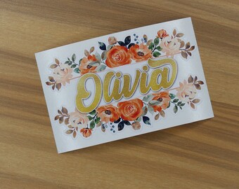 Floral Name Decal - Etsy