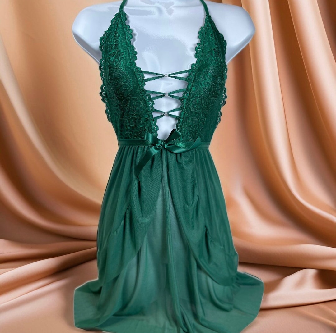 Romantic Sheer Cross Front Mesh Cami Nightdress Wedding Day Lingerie ...