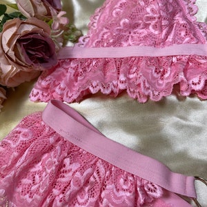 Romantic Pink Floral Lace Ruffle Lingerie Set - Etsy