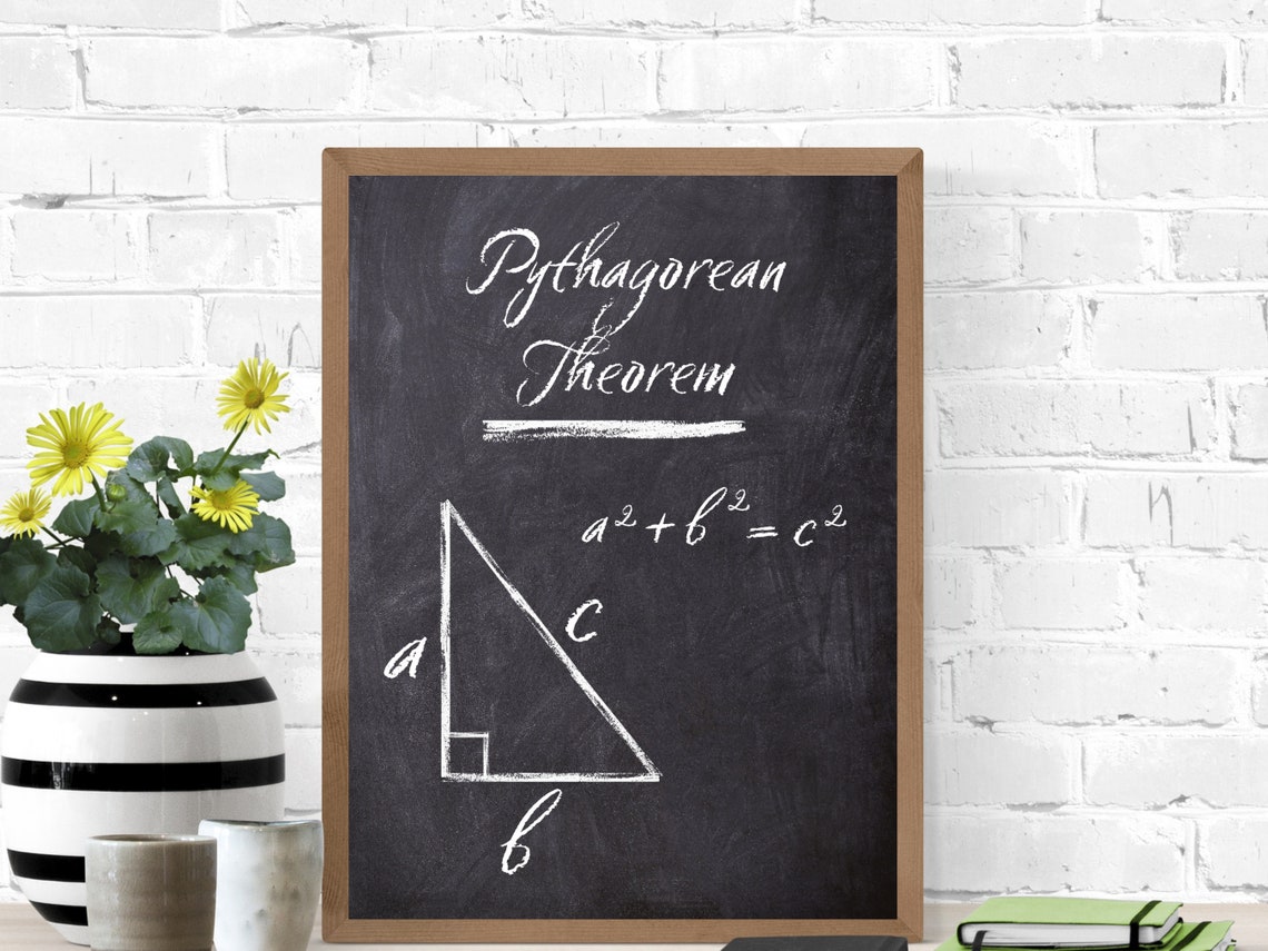 Chalkboard Math Equations, Pythagorean Theorem - Educational Poster ...