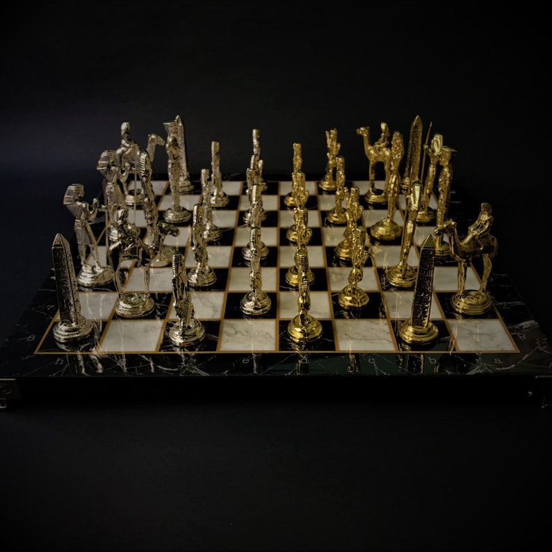 EGYPTIAN Chess Set Large Metal Chess Sets Handmade | Etsy