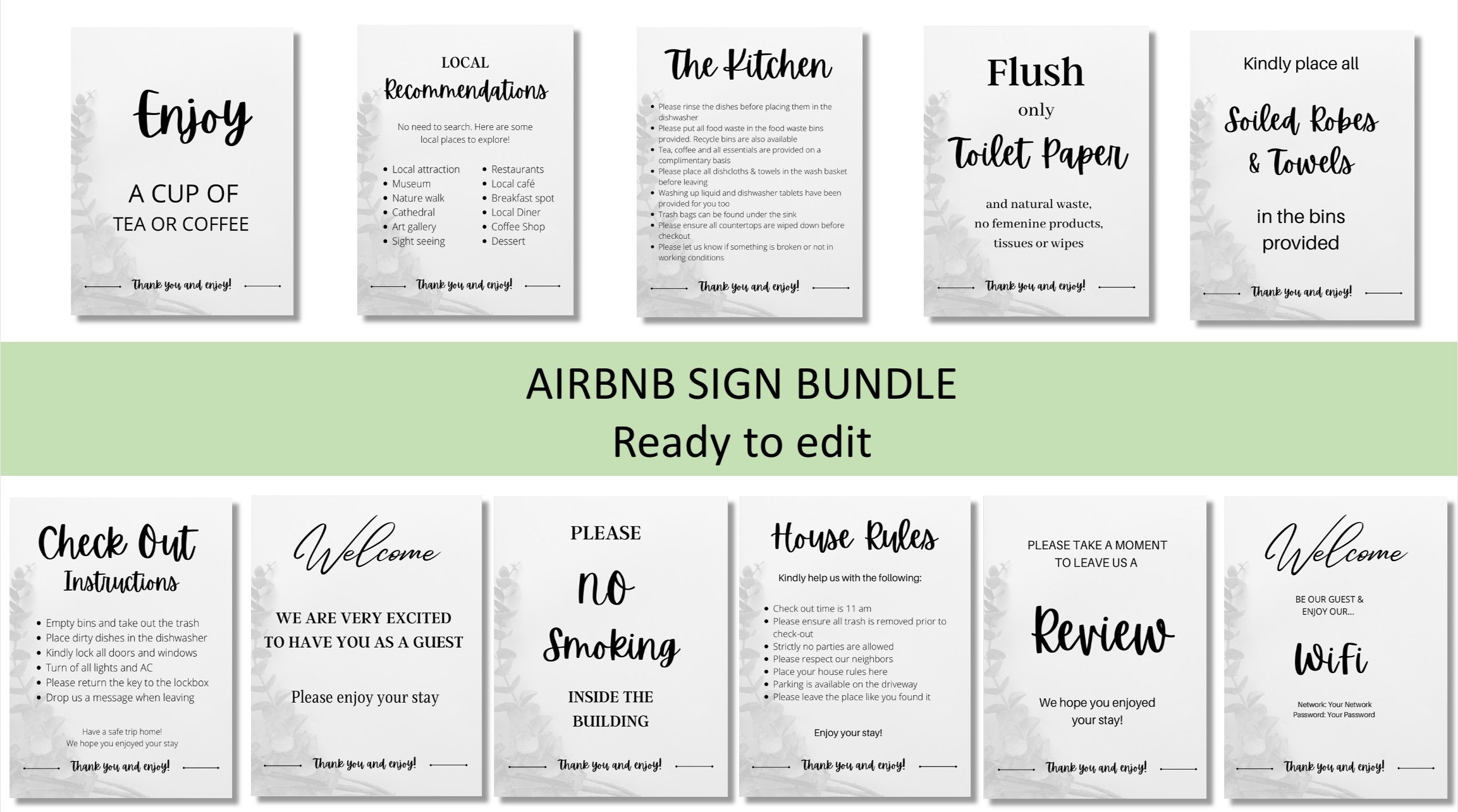 Airbnb Poster Bundle. Editable Templates for Airbnb Hosts. Vacation ...