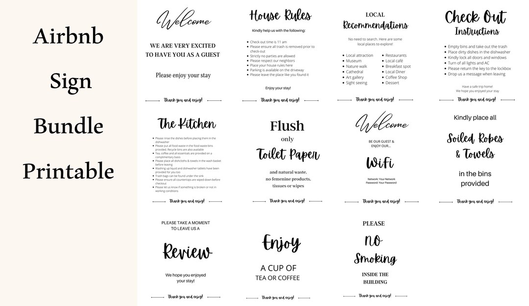 Airbnb Editable & Printable Posters, Templates, Simple, Airbnb Host. - Etsy