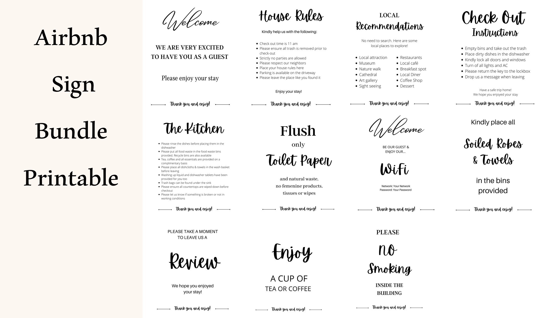 Airbnb Editable & Printable Posters, Templates, Simple, Airbnb Host. - Etsy