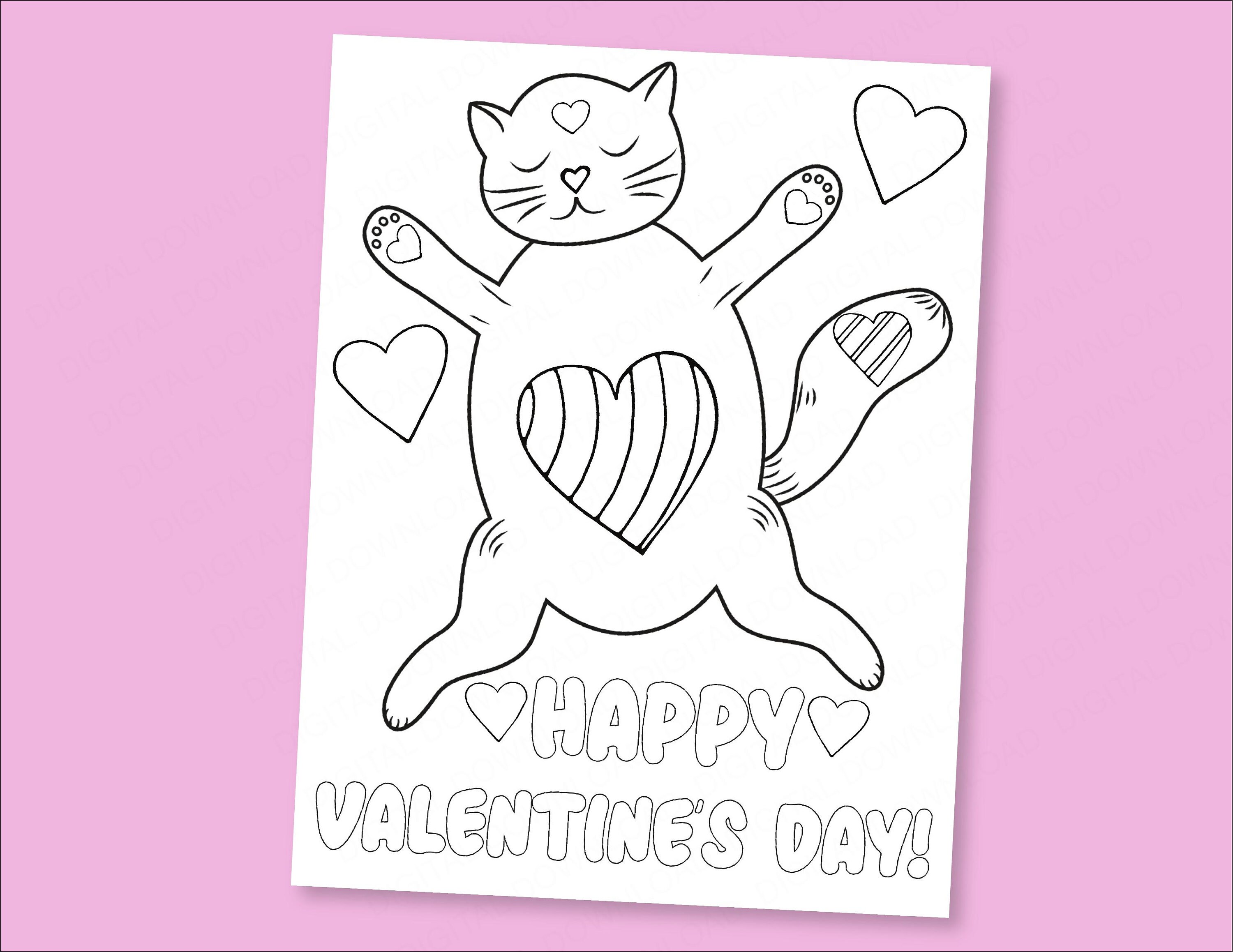 Kid's Printable Valentine Coloring Pages and Coloring Valentines, Cat ...