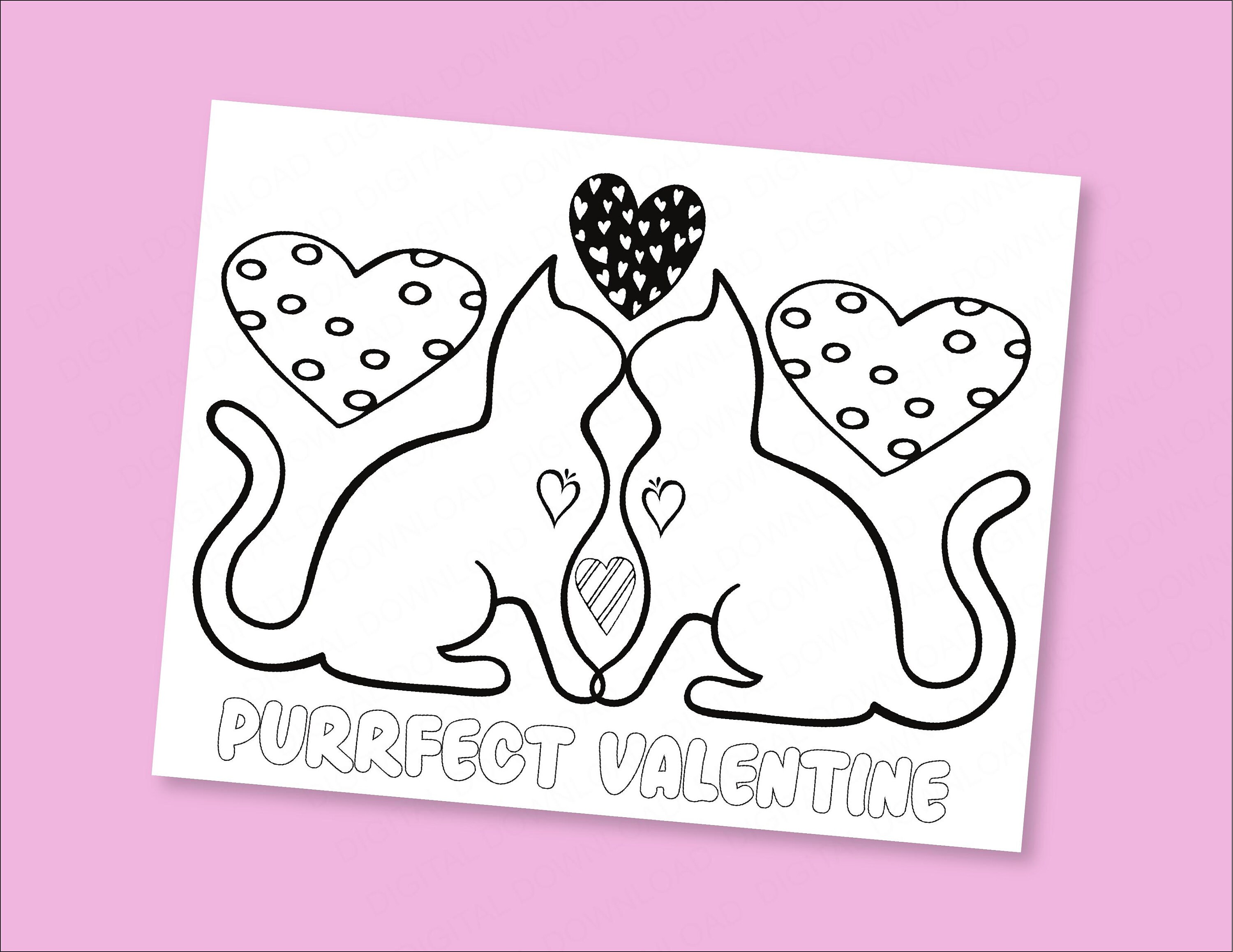 Kid's Printable Valentine Coloring Pages and Coloring Valentines, Cat ...