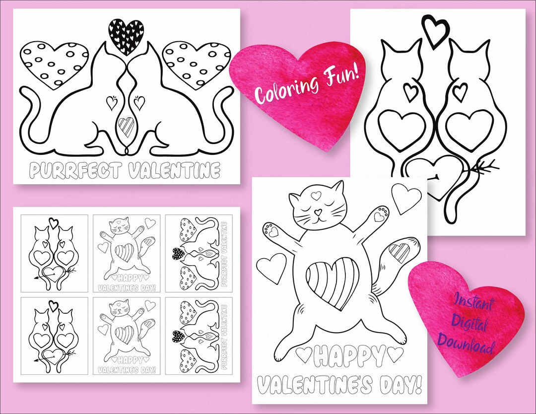 Kid's Printable Valentine Coloring Pages and Coloring Valentines, Cat ...