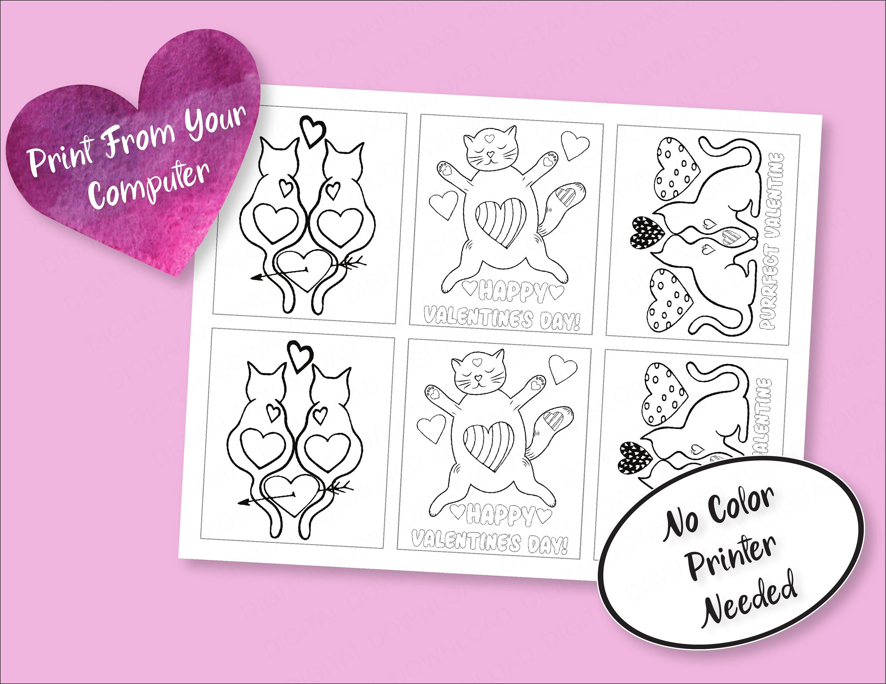 Kid's Printable Valentine Coloring Pages and Coloring Valentines, Cat ...