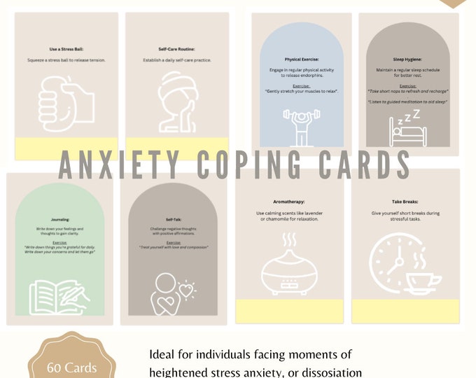 Anxiety Coping Cards, Mindfulness and Grounding Technique, Therapy ...