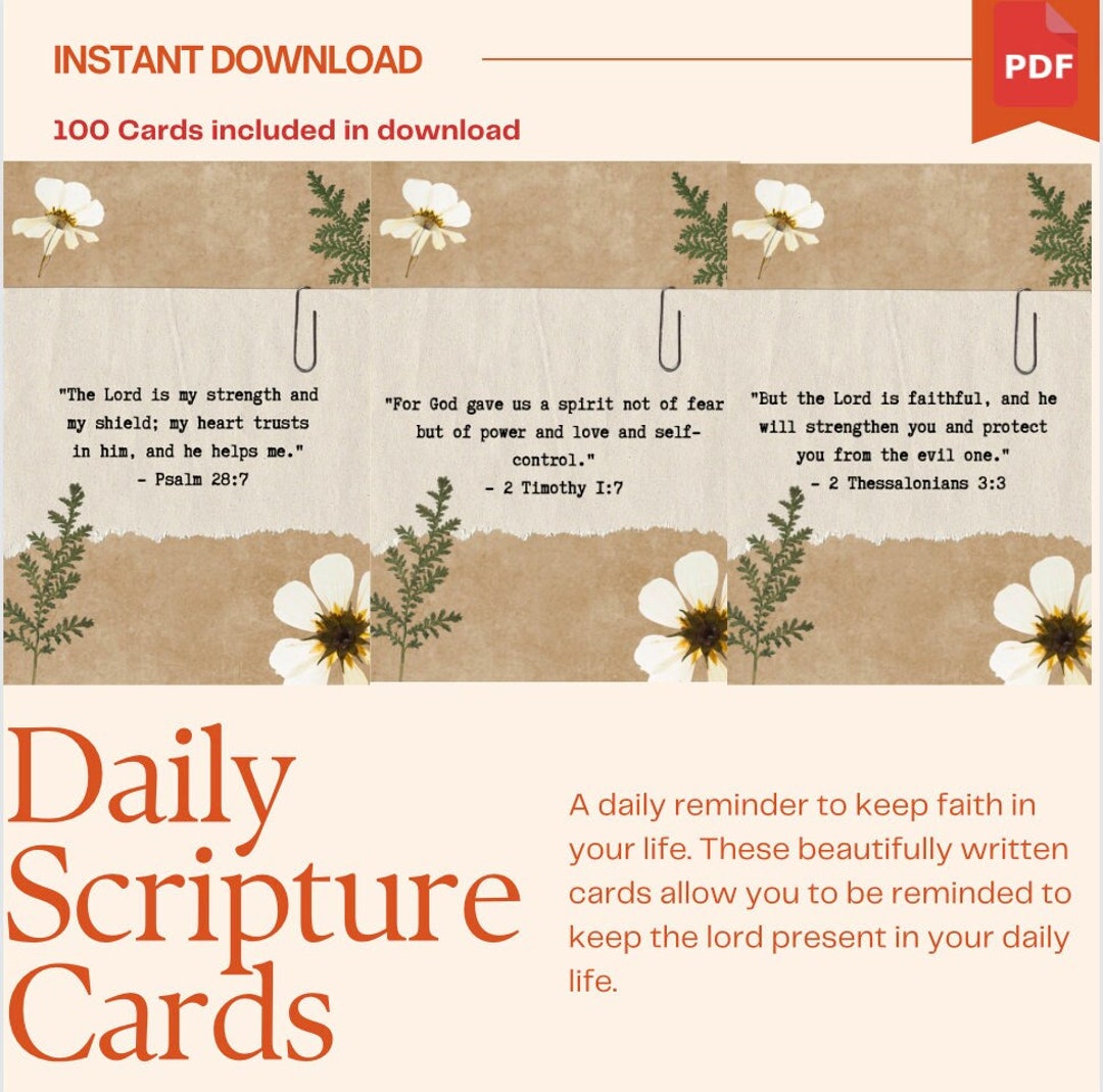 Bible Verse Cards, Affirmation Cards, 100 Printable Daily Prayer Cards ...