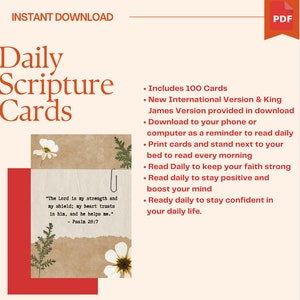 Bible Verse Cards, Affirmation Cards, 100 Printable Daily Prayer Cards ...