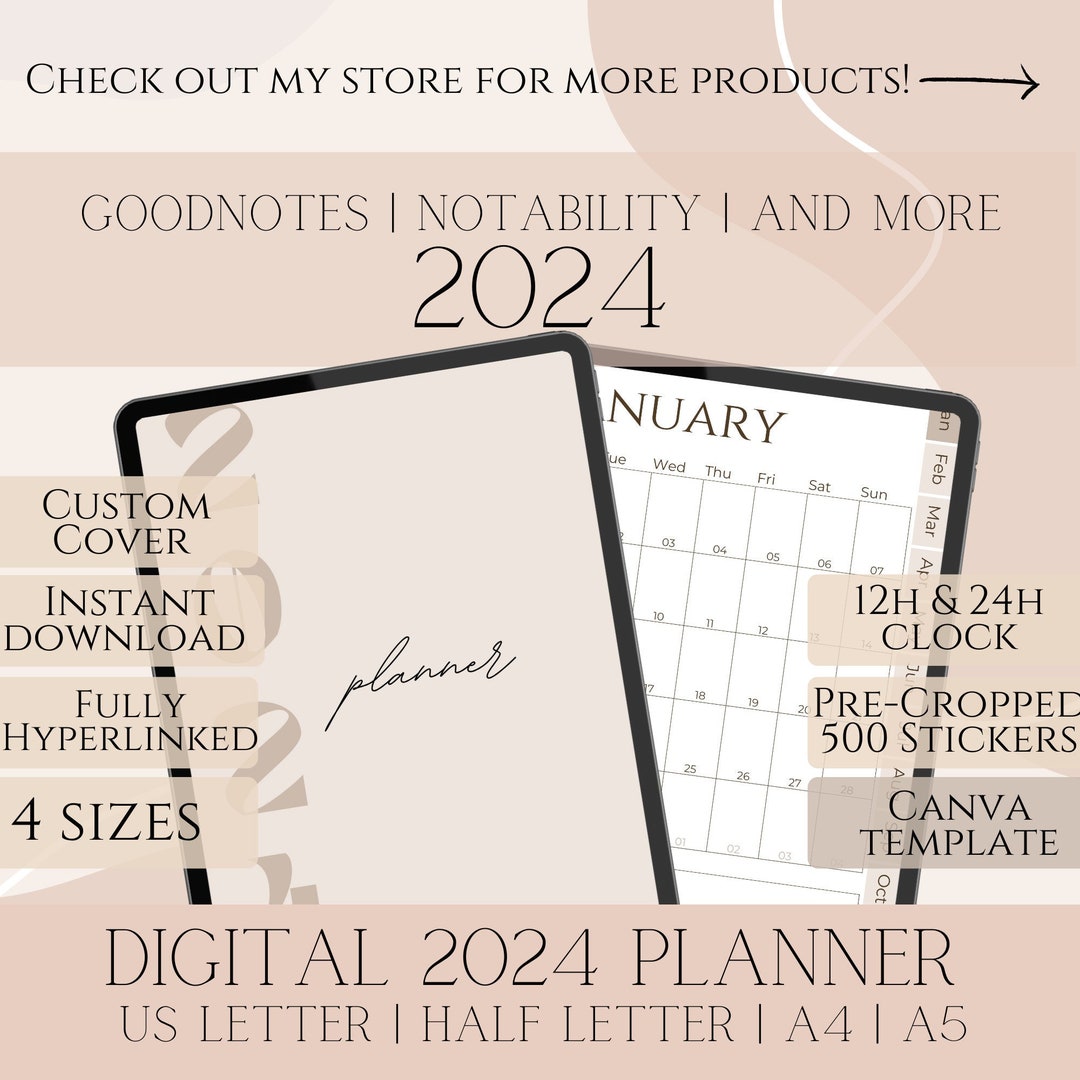 Customizable Cover Digital 2024 Planner Fully Hyperlinked - Etsy