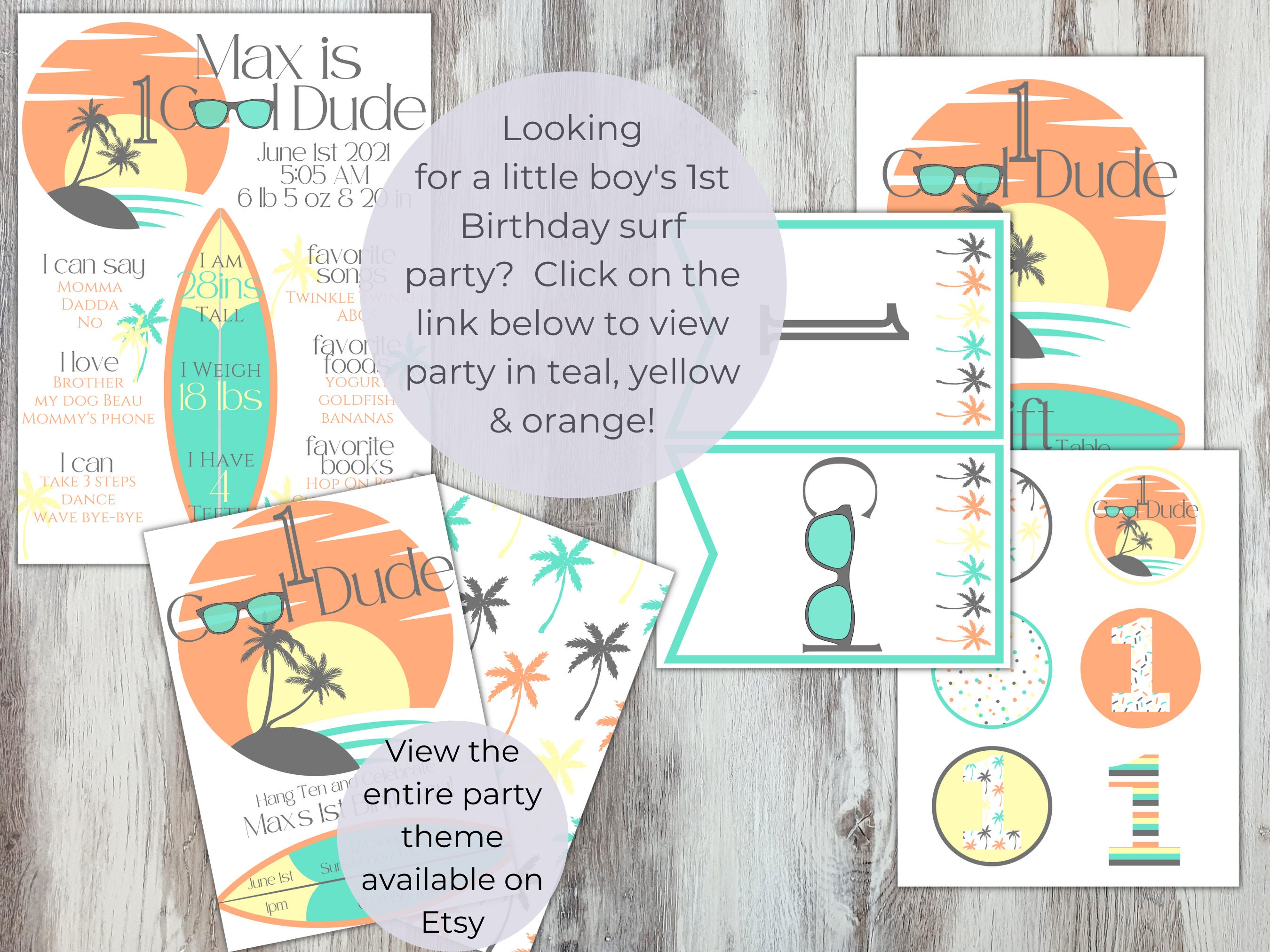 1 Cool Surfer Girl Milestone Poster, Surf First Birthday Party, Beach ...