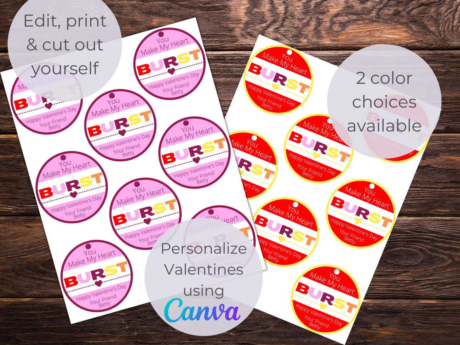 Starburst Valentine, Printable and Editable Digital Download (print ...