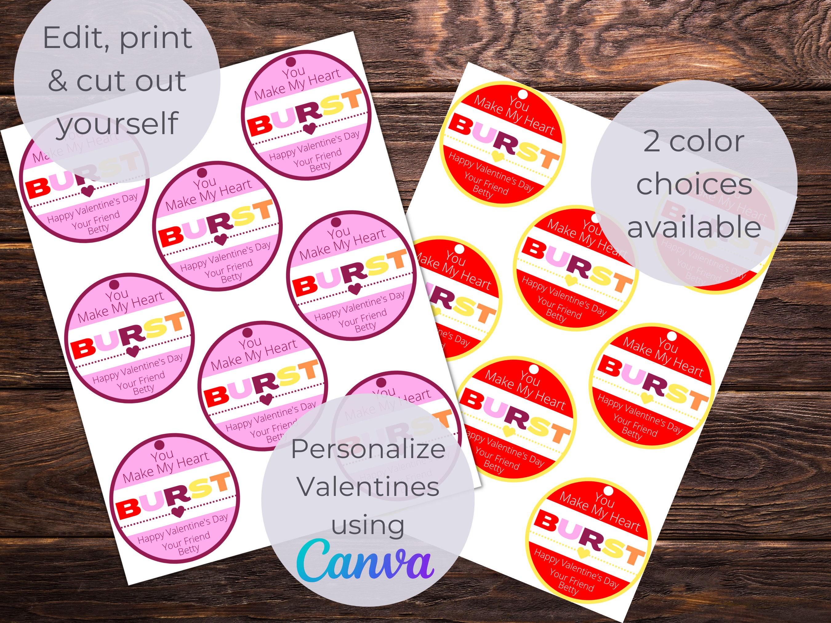 Starburst Valentine, Printable and Editable Digital Download (print ...