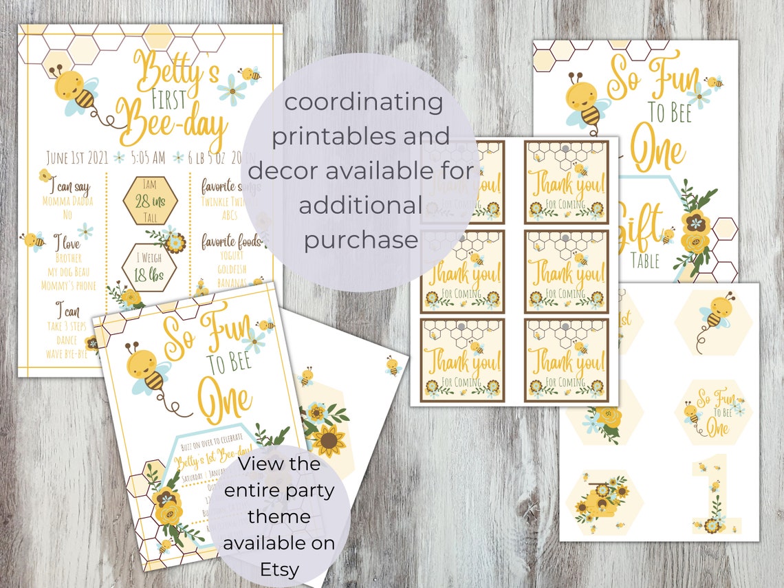 So Fun to Bee One Milestone Poster, Editable and Printable 1st Bee Day ...