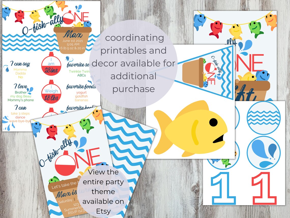 O-fish-ally One Photo Invitation, Fish 1st Birthday Party, Editable ...