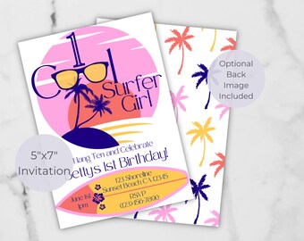 1 Cool Surfer Girl Milestone Poster Surf First Birthday - Etsy