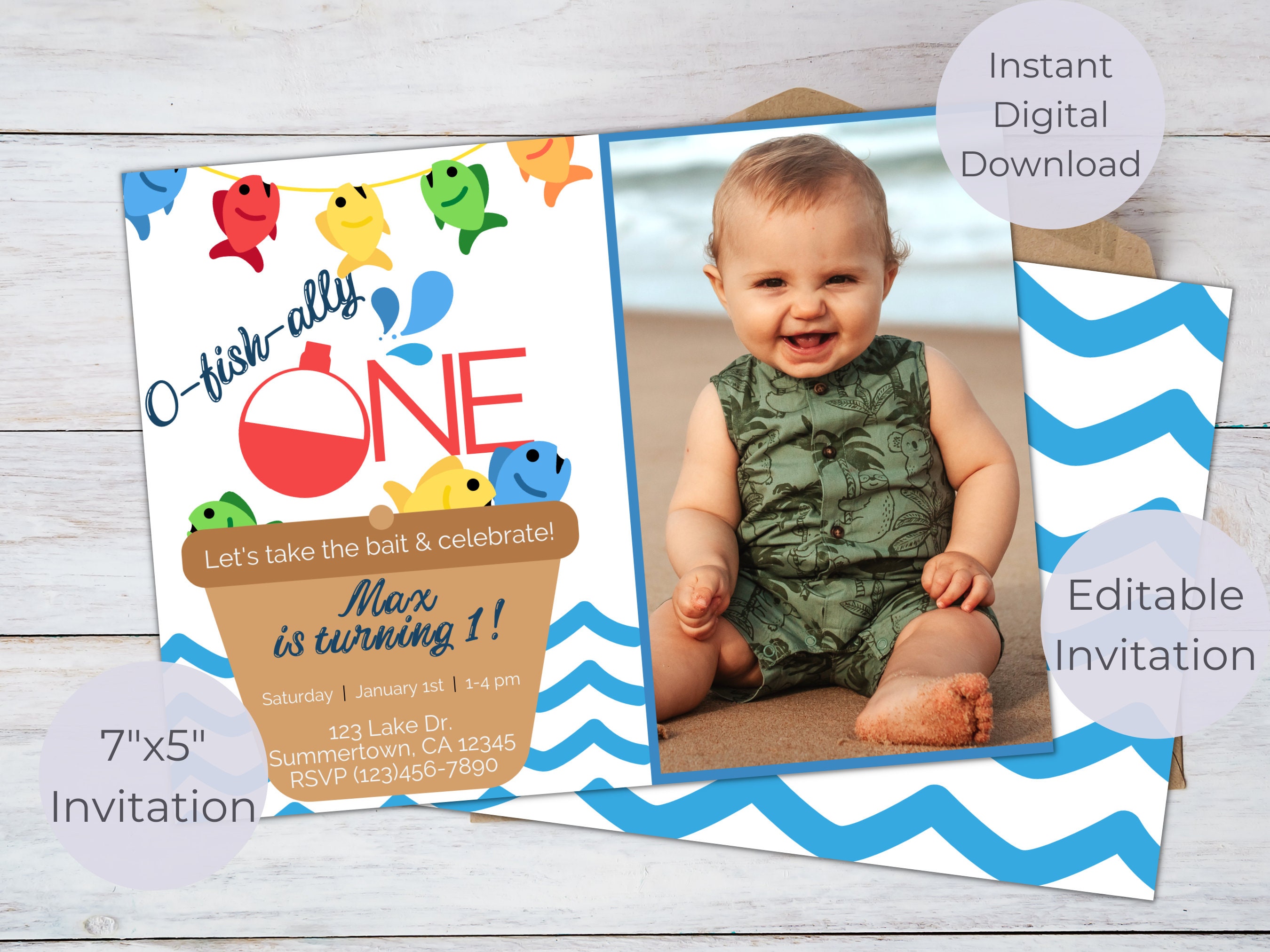 O-fish-ally One Photo Invitation, Fish 1st Birthday Party, Editable ...