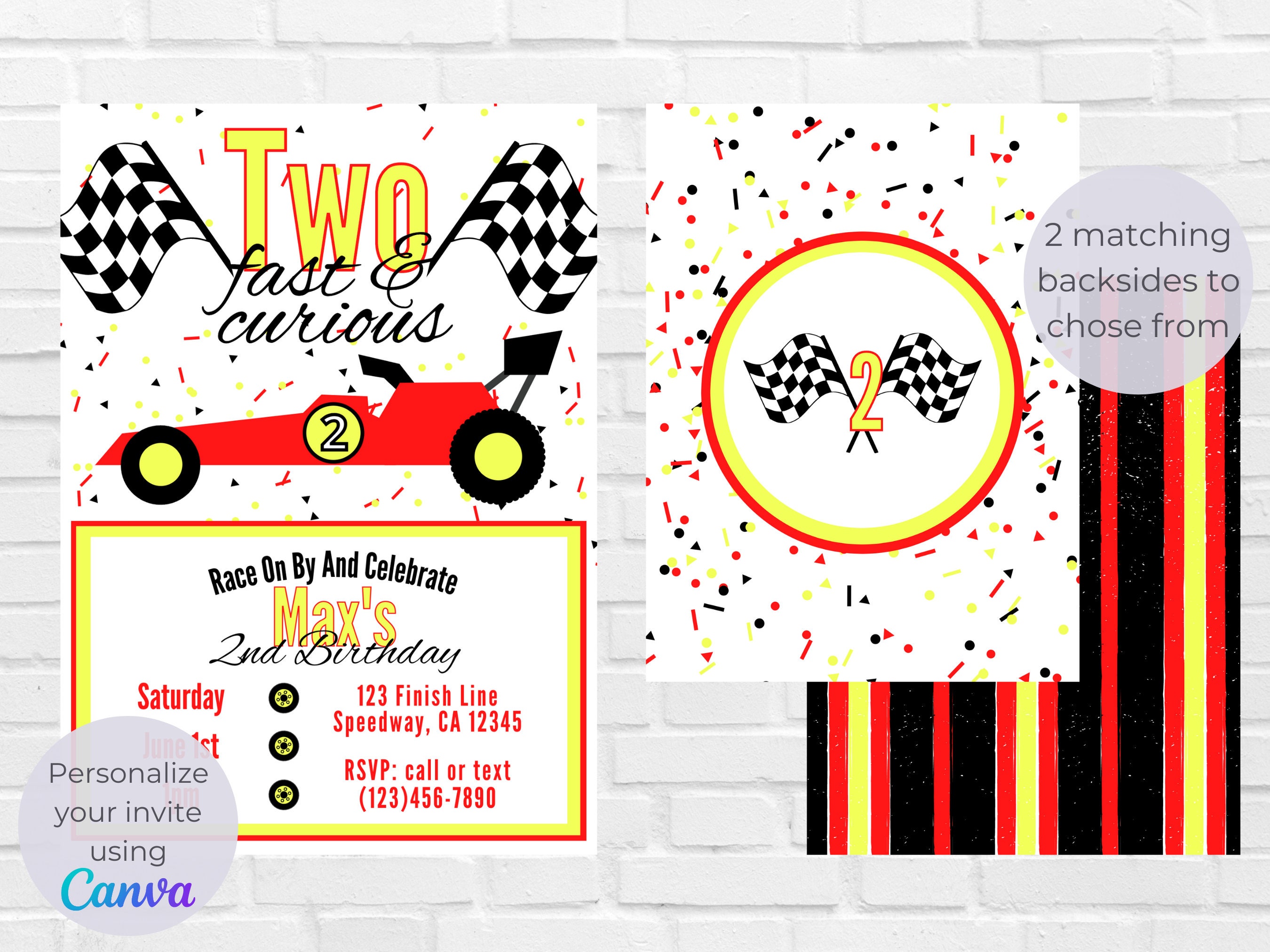 2 Fast & Curious Birthday Invitation, Race Car Invite, Printable ...