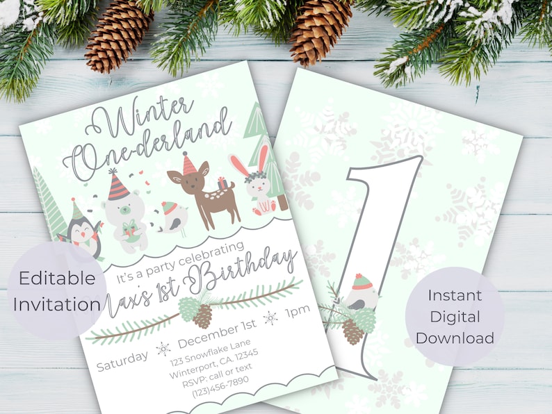 Winter One-derland Birthday Invitation, 1st Birthday Party Invitation ...