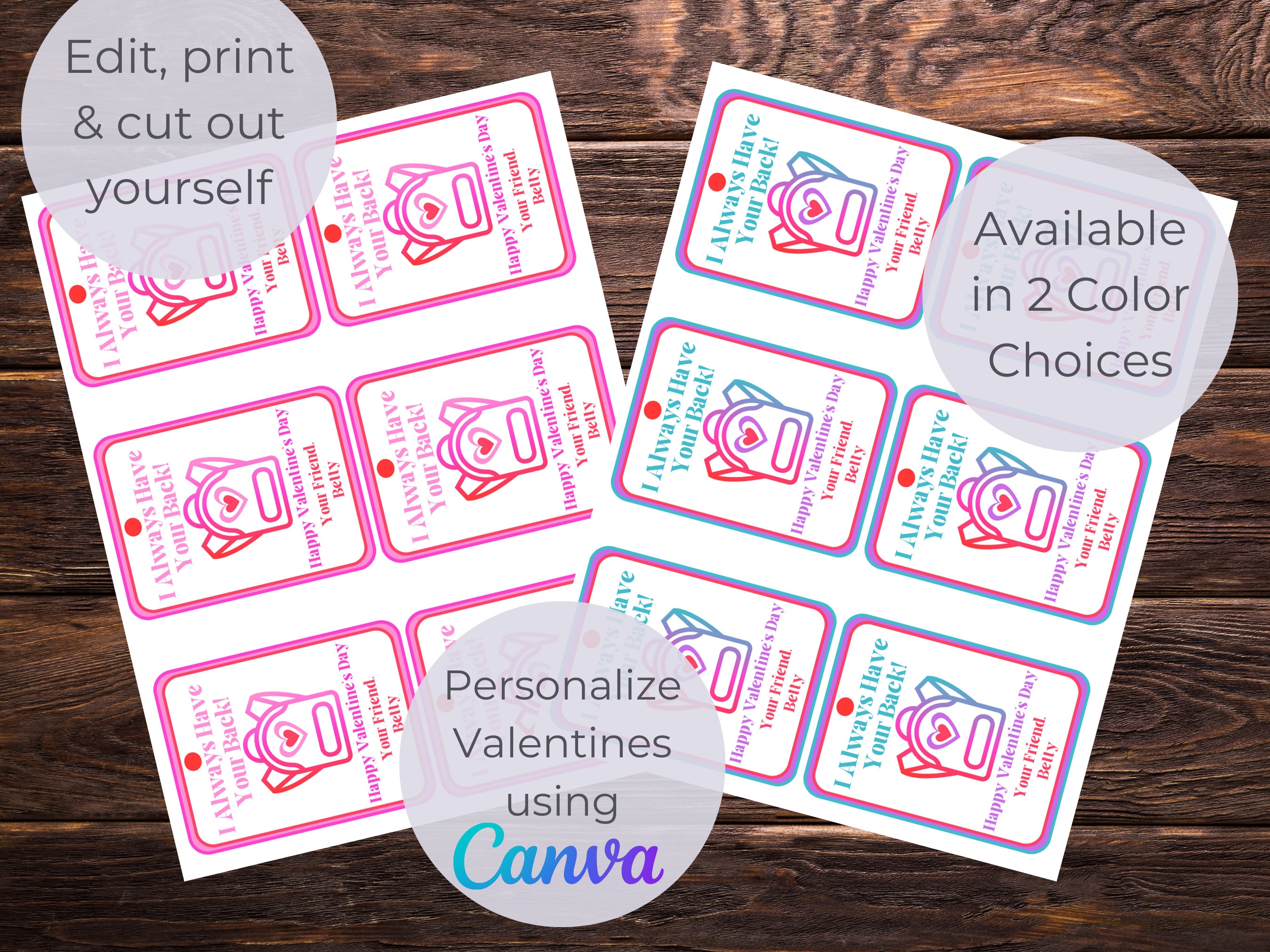Backpack Clip Valentine, Printable and Editable Digital Download (print ...